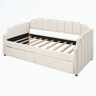 Twin Size Upholstered daybed with Drawers, Wood Slat Support - Bed Bath ...