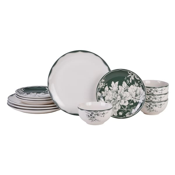 Brittany 12-Piece Sage Porcelain Dinnerware Set (Service for 4) - Bed ...