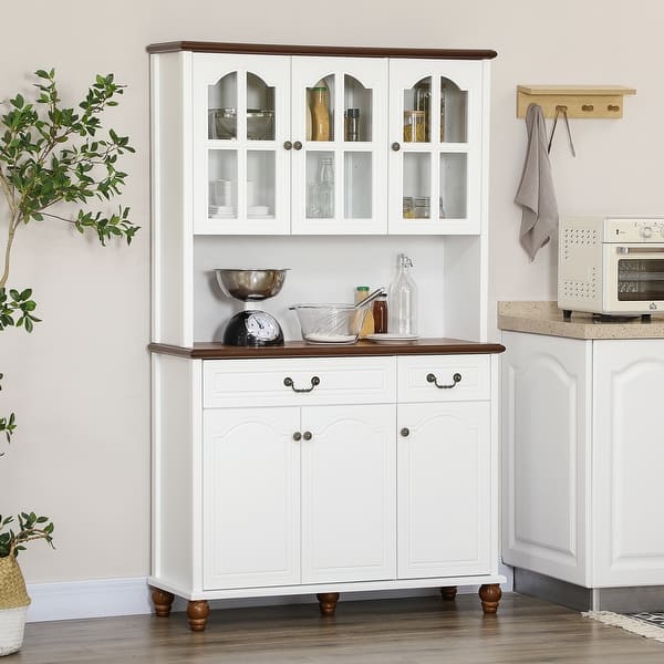 HOMCOM Kitchen Buffet with Hutch, Freestanding Pantry Cabinet - Bed ...