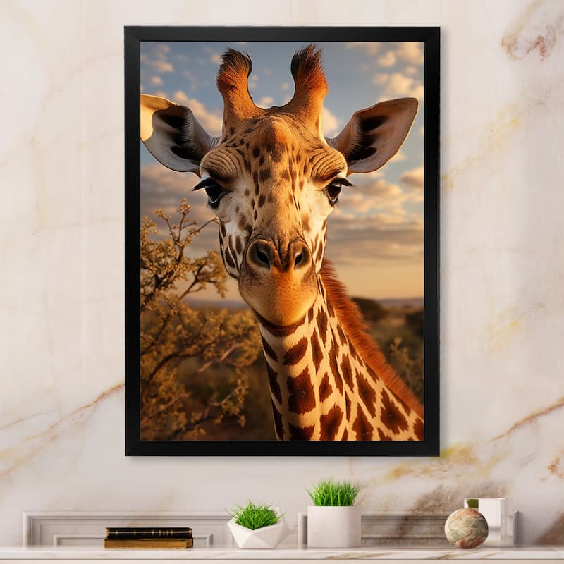 Designart "Giraffe Portrait Vibrant" Animals Giraffe Framed Wall Art ...