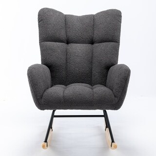 Soft Velvet Fabric Rocking Chair, Comfy Wingback Glider Rocker, Grey ...