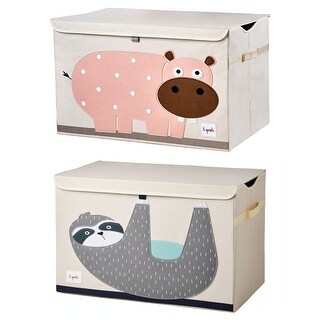 3 Sprouts Nursery Fabric Storage Trunk Toy Chest Box, Sloth & Hippo (2 ...