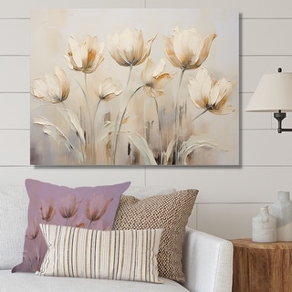 Designart "Beige Embellished Tulips Symphony I" Tulips Wall Art - Bed ...