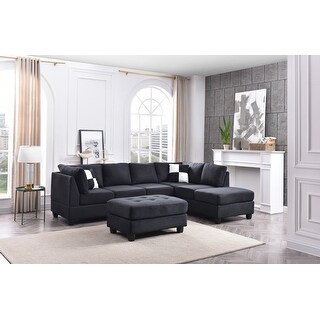 Microfiber Blend Sectional Sofa with Pocket Coil Springs and Tufted ...