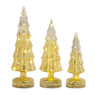 Set of 3 LED Lighted Gold and silver Christmas Tree Tabletop Decor 13 ...