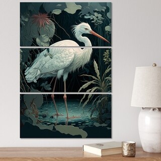 Designart "White Stork Standing In A Forest Pond I" Animals Bird Canvas ...