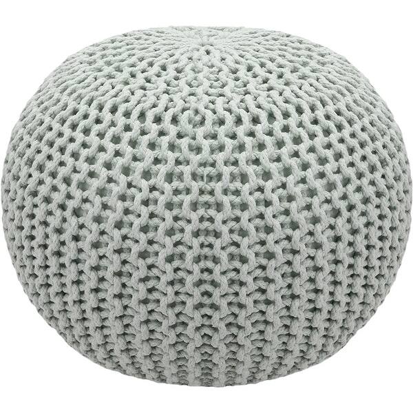 Round Knitted Cotton Braid Cord Cable Floor Foot Stool - Grey - Bed ...