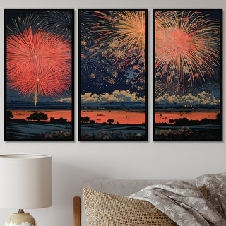 New Year Celebration Firework Over The Country Retro - Fireworks Wall ...