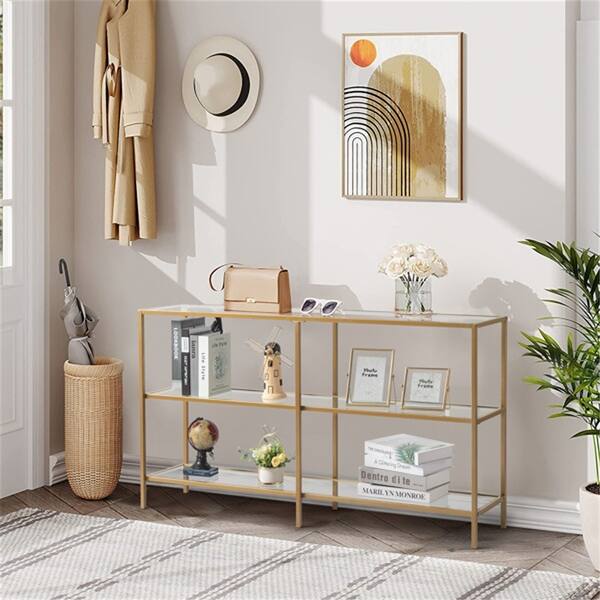 3-tier Console Table, Tempered Glass Tabletop & Metal Frame - 51.2" x ...