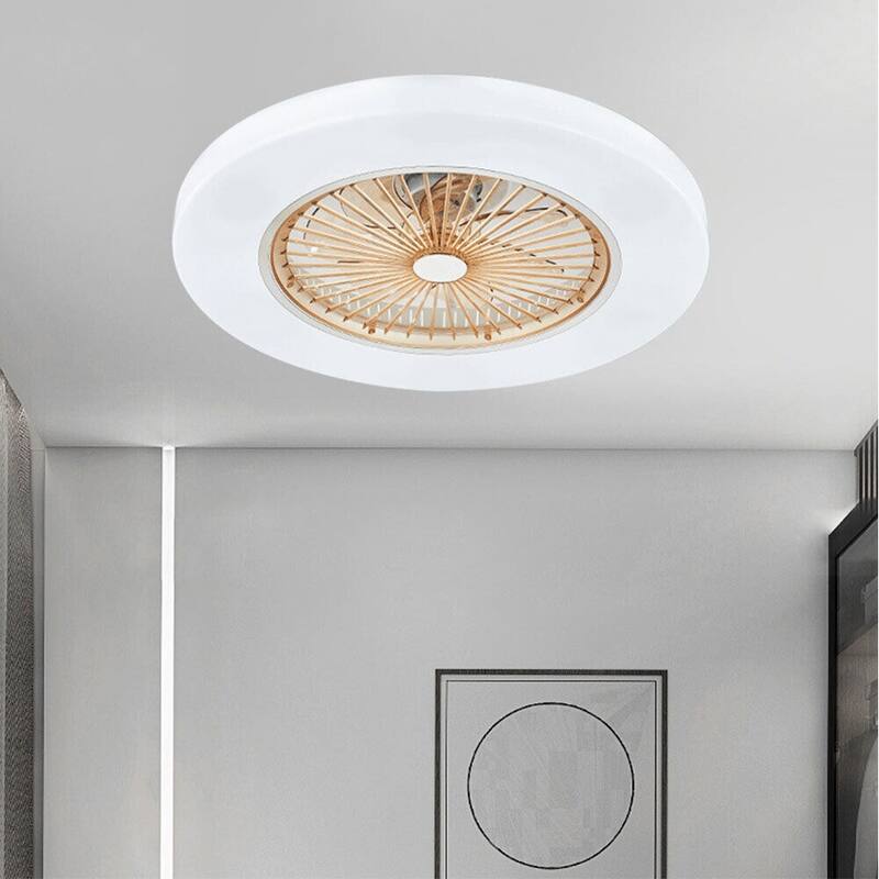 23" White Enclosed Bladeless Flush Mount Low profile Ceiling Fan ...