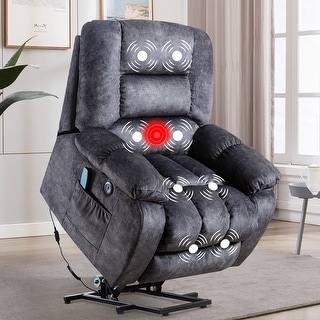 Prelife Oversized Microfiber Power Lift Reclining Heated Massage Chair ...
