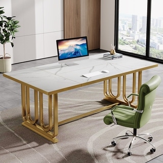 Modern Home Office Desk, Large Executive Desk with Golden Metal Legs ...
