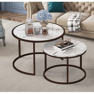 Nesting Coffee Tables Set of 2, Round Coffee Table for Living Room ...