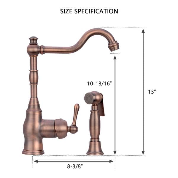One-Handle Copper Widespread Kitchen Faucet with Side Sprayer - Bed ...