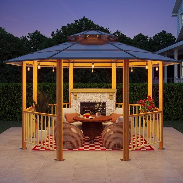 14.3' x 14.3' York Octagonal Gazebo, Galvanized Steel Dual Roof ...