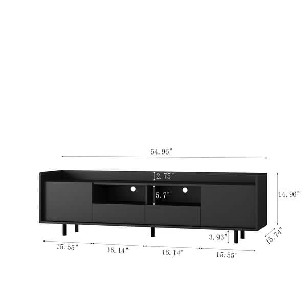 Modern Black TV Stand with 16 Colors LED Lights and Remote Control ...