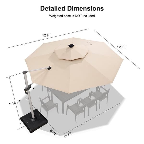 PURPLE LEAF Double Top 10/11/12ft Round Outdoor Patio Cantilever ...
