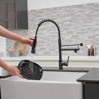 Modern Black High Arc Double Outlets Pull-down Kitchen Faucet - Bed ...