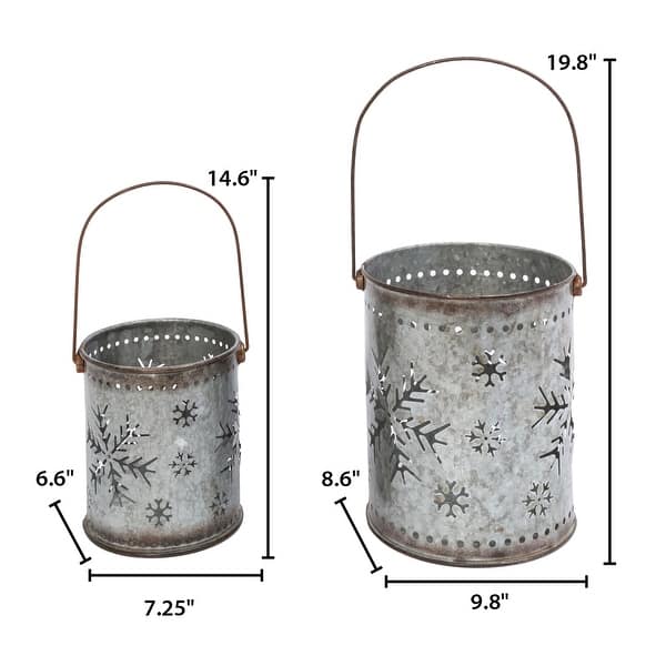 Set of 2 Nesting Metal Galvanized Snowflake Luminaries - Silver - Bed ...