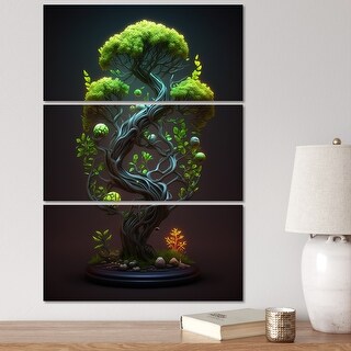 Designart "Neon Bonsai Swirl Tree V" Tree Bonsai Canvas Art Print - 3 ...
