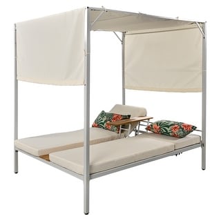 Beige Adjustable Canopy Sun Lounger - Bed Bath & Beyond - 40288643