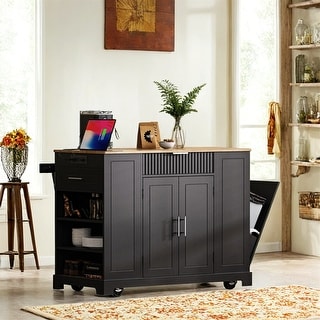Fluted Kitchen Island with Storage Cabinet,Rolling Kitchen Islands ...