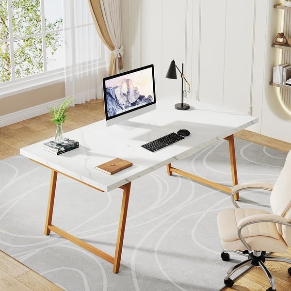 Large Home Office Desks, Big Sturdy Computer Desk with Solid Wood Legs ...