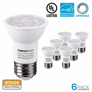 6 Pack Dimmable PAR16 LED Bulbs, 6.5W (50W Equivalent), 500lm, 3000K ...