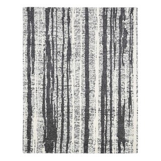 Shahbanu Rugs Black and Ivory, Modern Vertical Broken Stripe Design ...