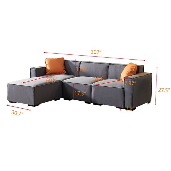 L-Shaped Modular Sofa Set: 3 Single Chairs, 1 Convertible Ottoman ...