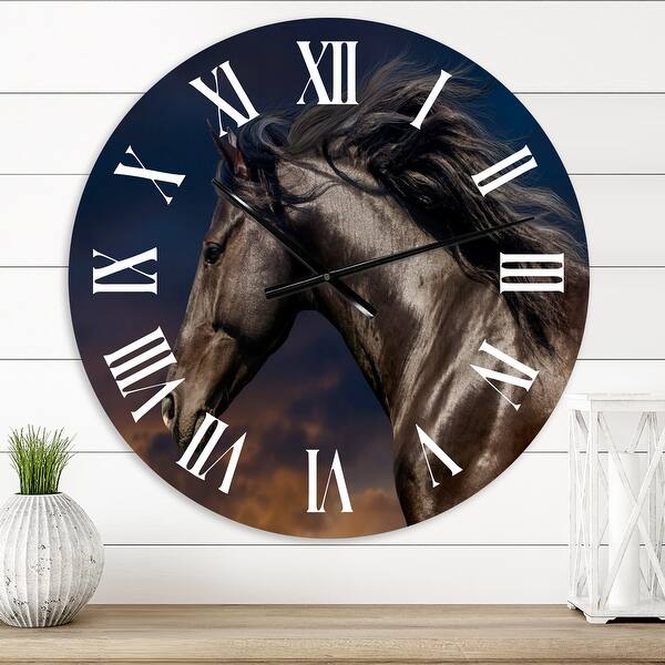 Designart 'Portrait Of Thoroughbred Nonius Stallion Horse III' Farmhouse wall clock - Bed Bath ...