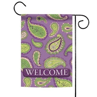 Purple & Green Paisley"WELCOME" Outdoor Mini Garden Flag 18"x12.5 ...