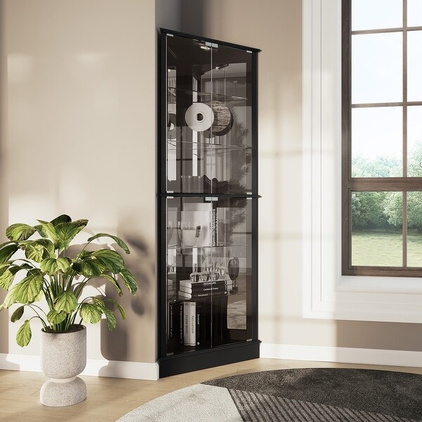 BELLEZE Lighted Curio Cabinet w Glass Doors Shelves Woody On Sale Bed Bath Beyond 39524822