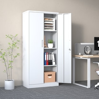 Steel Locking Cabinet With Doors and 3 Adjustable Shelves,Tall Cabinets ...