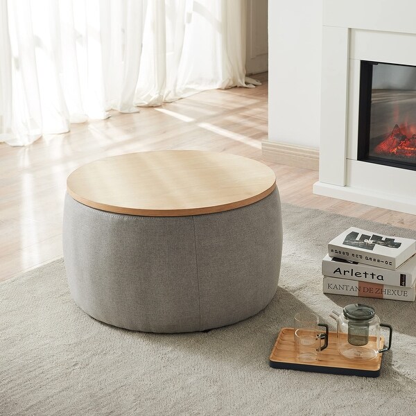 Modern Round Storage Ottoman with Wooden Lid Circle Ottoman Handmade Coffee End Table Footstool Bed Bath Beyond 38315821