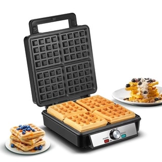 Belgian Waffle Maker with Non-Stick Surfaces, 1200W , Black/Silver ...