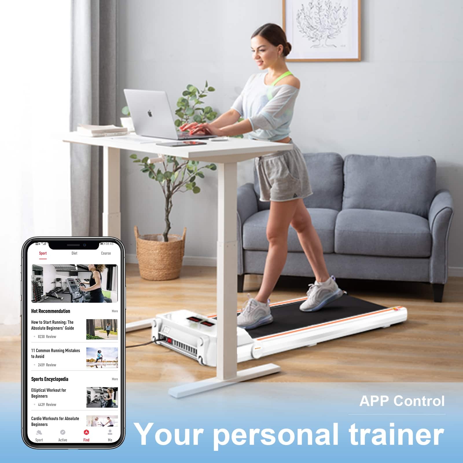 Under Desk Treadmill for Home Office Use 2.5HP Slim Walking Treadmill ...