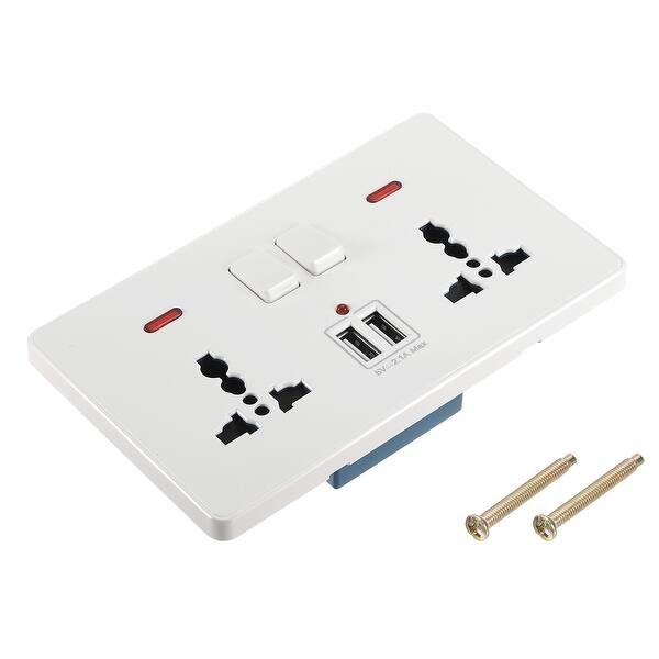 Dual UK US Socket Switched Multi Power Outlet Dual USB White 250V 13A ...
