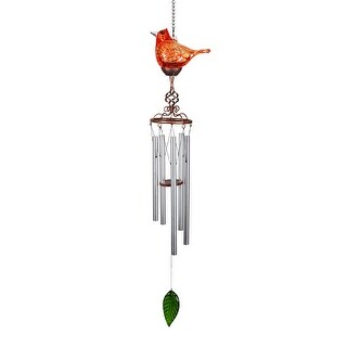 Exhart Solar Glass Red Cardinal with Metal Finial Wind Chime, 6 by 44 ...