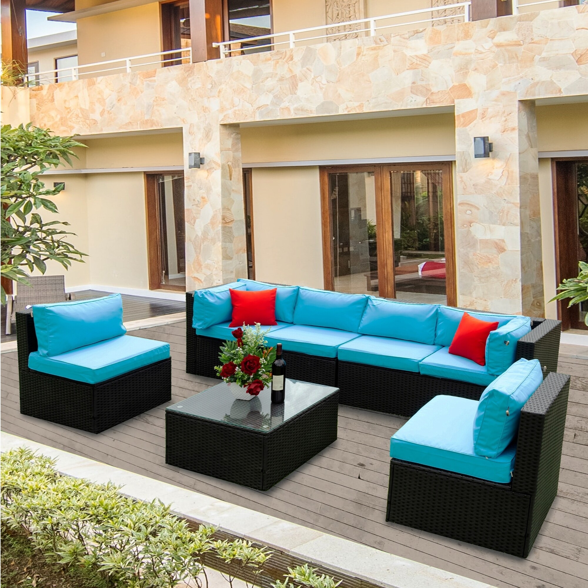 Outdoor Rattan Sofa Set (10 Pieces) - Bed Bath & Beyond - 40368004