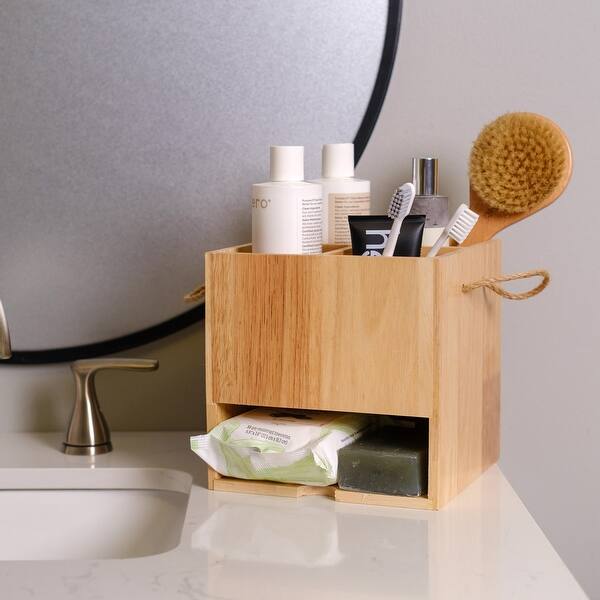 Stratton Home Decor Farmhouse Natural Wood Portable Storage Caddy with ...