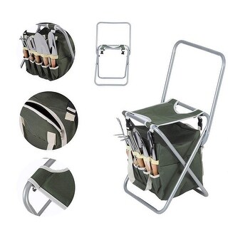 9pcs Garden Tools Set Folding Stool w/ Detachable Tool Kit, Convertible ...