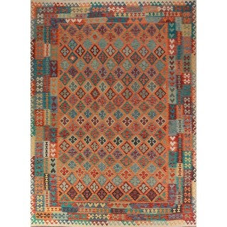 Trellis Orange Kilim Reversible Wool Area Rug Wool Carpet - 9'9"x 12'8 ...
