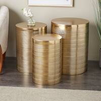 Gold or Silver Metal Metallic Ribbed Drum Accent Table (Set of 3) - Bed ...