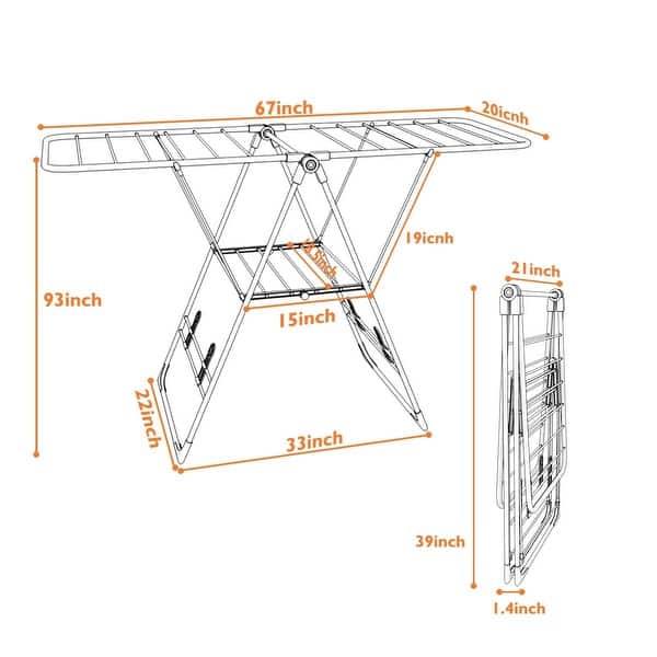 White Portable Laundry Clothes Storage Drying Rack - 54.5" x 22" x 36.5 ...