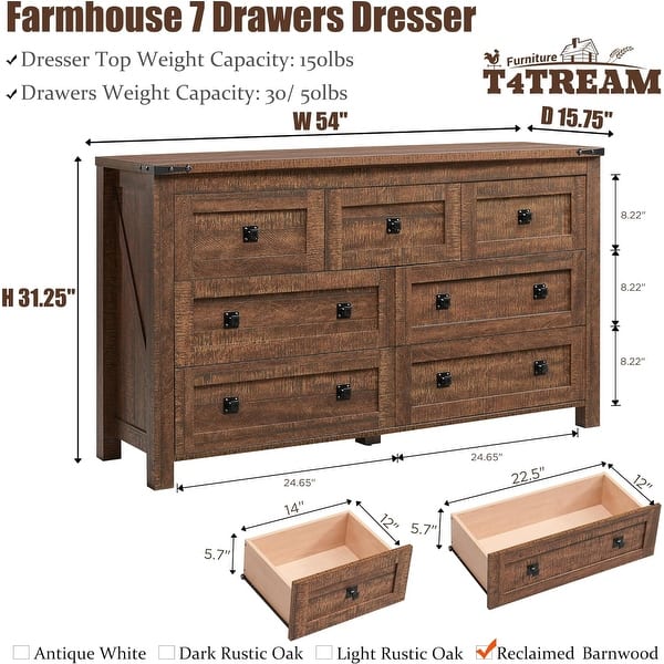 Rustic 7 Drawers Dresser, Wood Chest of Drawers, Dressers Organizer ...