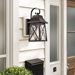 Outdoor Porch Wall Llamp, 1-Light with Seed Glass Lampshade, Black - 7 ...