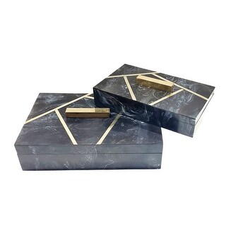 Set of 2 Black and Gold Rectangular Storage Boxes with Knob 12" - Bed ...