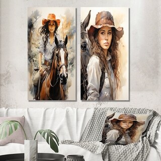 Designart "Cowgirl Trailblazing Spirit" Cowgirls Wall Art Set Of 2 Grey ...