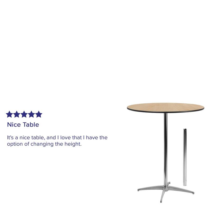 30" Round Wood Cocktail Table with 30" and 42" Columns - 30"D x 30"W x ...